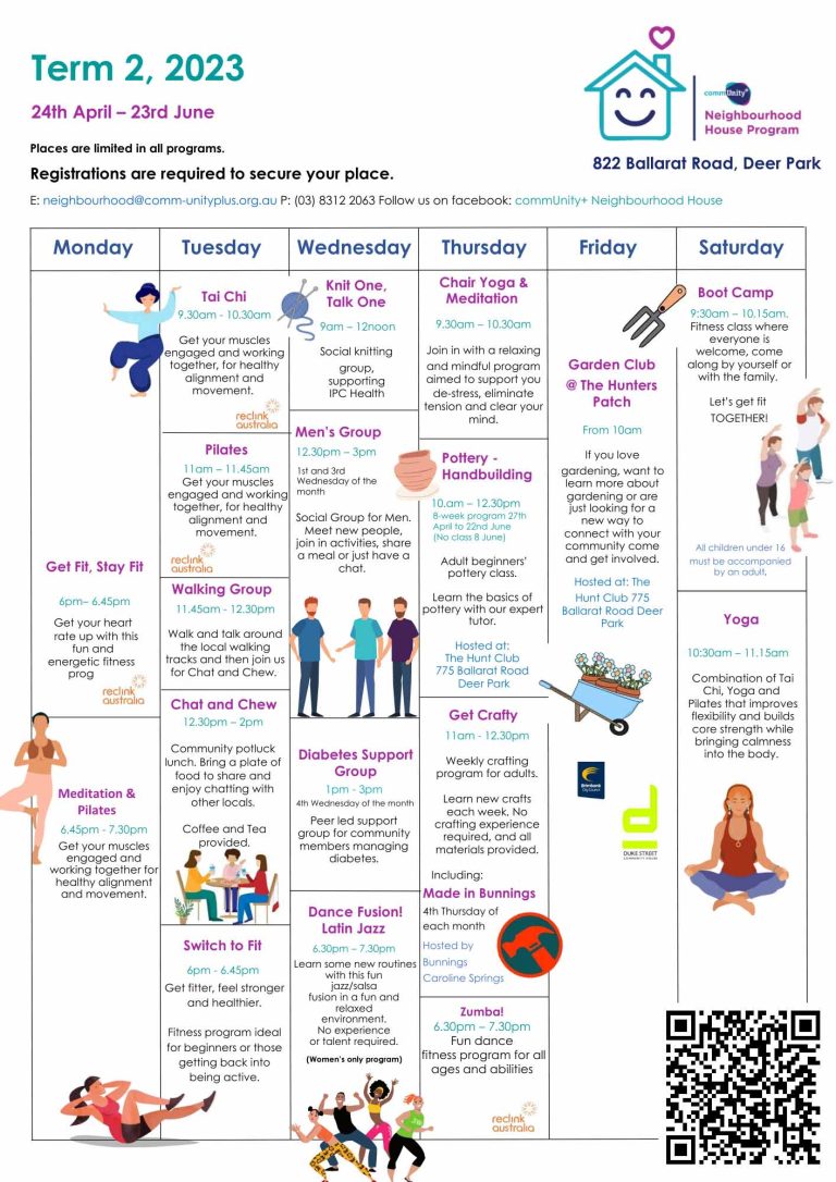 *NEW* Term 2 Neighbourhood House timetable - commUnity+