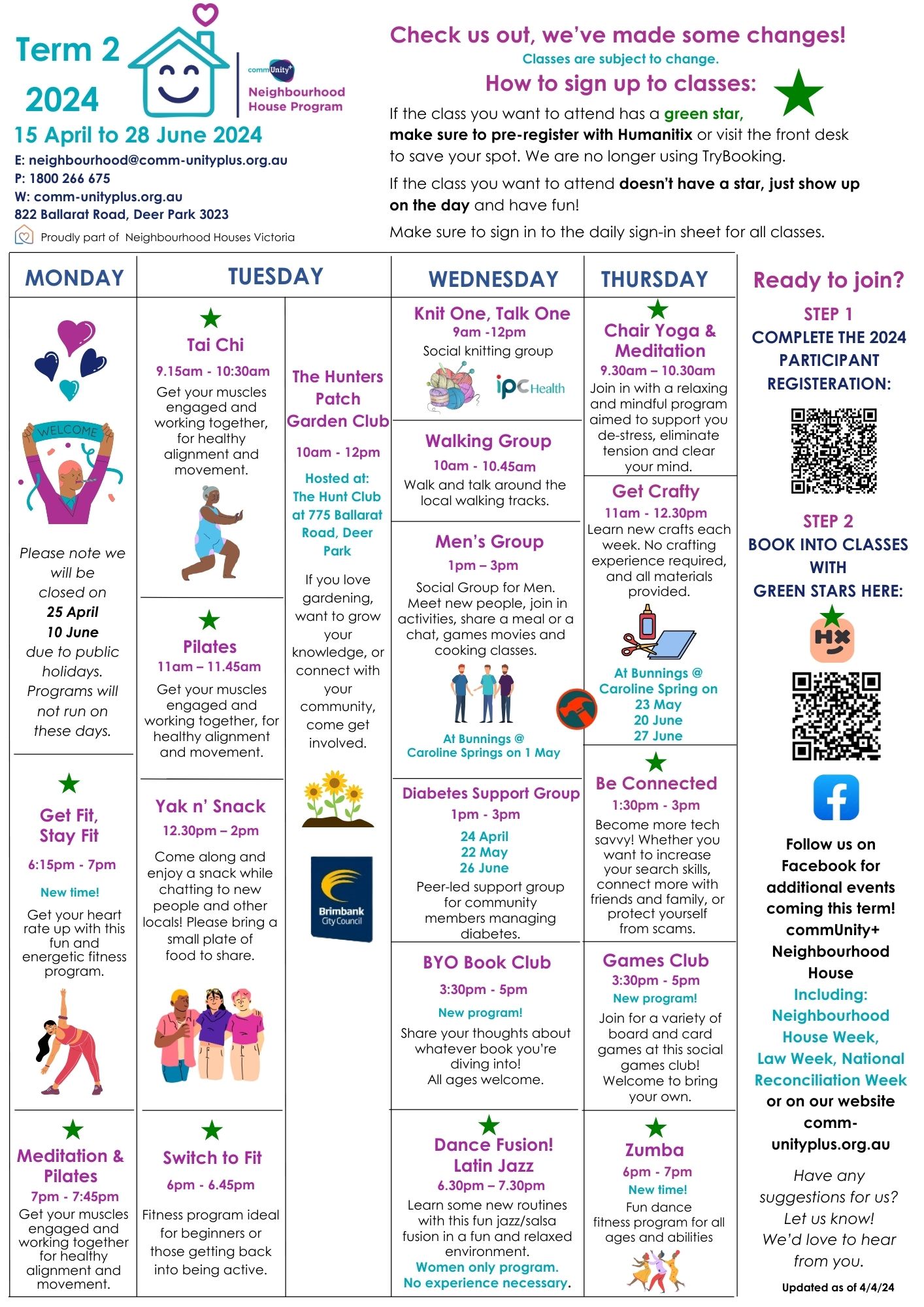 *NEW* Neighbourhood House Term 4 Timetable - commUnity+